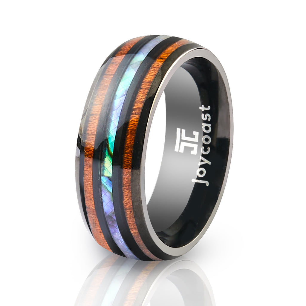 Phoenix Koa Seashell Stainless Steel Ring | Joycoast
